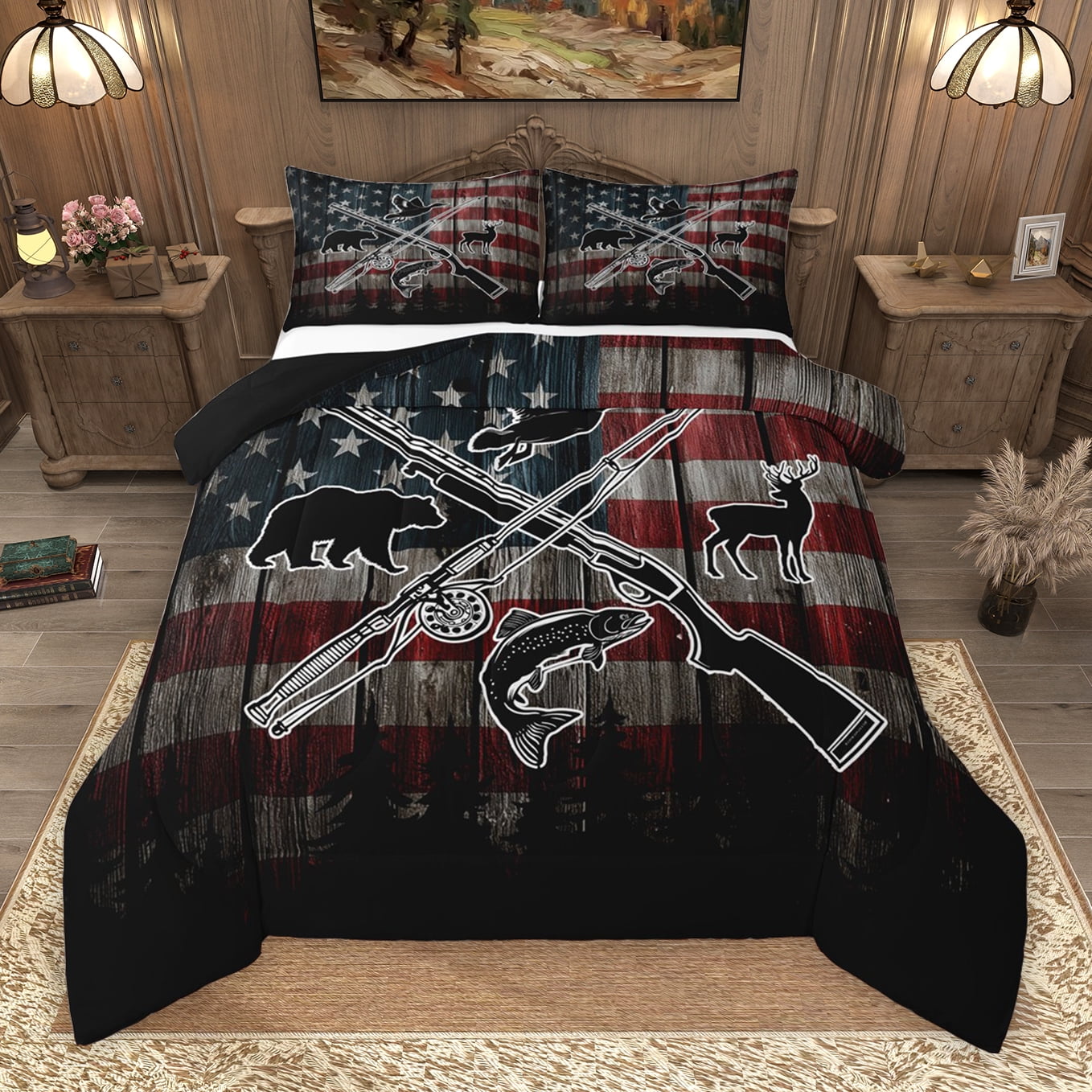 Click here for Manfei Rustic Hunting Fishing Full Size Comforter... prices