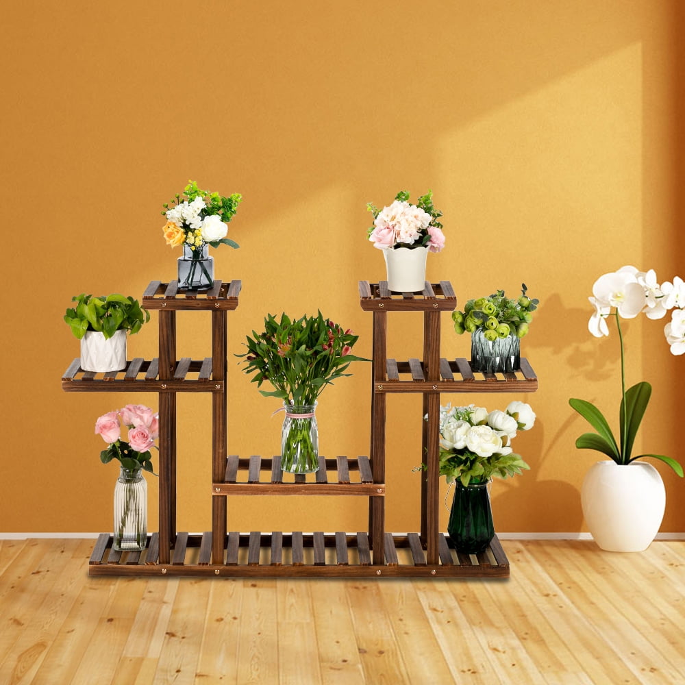 Cfowner 4-Layer 12-Seater Plant Stand, Movable Garden Shelf with Wheel ...