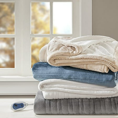 Microvelour to Berber Heated Blanket with Mechanical Timer Blue Full ...