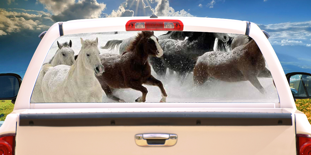 HORSES 1 Rear Window Graphic horse scene truck decal view thru vinyl ...