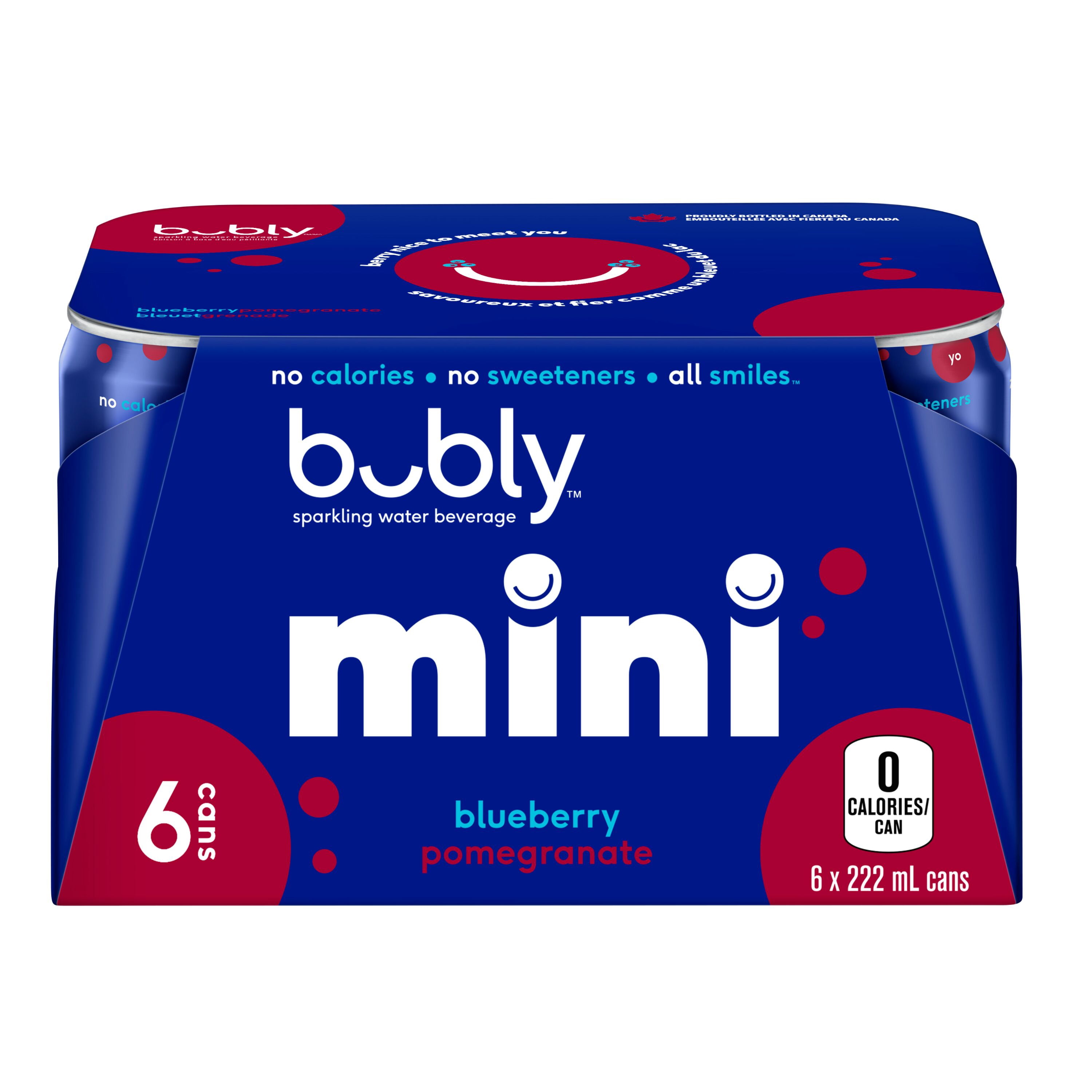 Bubly Blueberry Pomegranate Sparkling Water 6 x 222 mL, Mini Cans ...