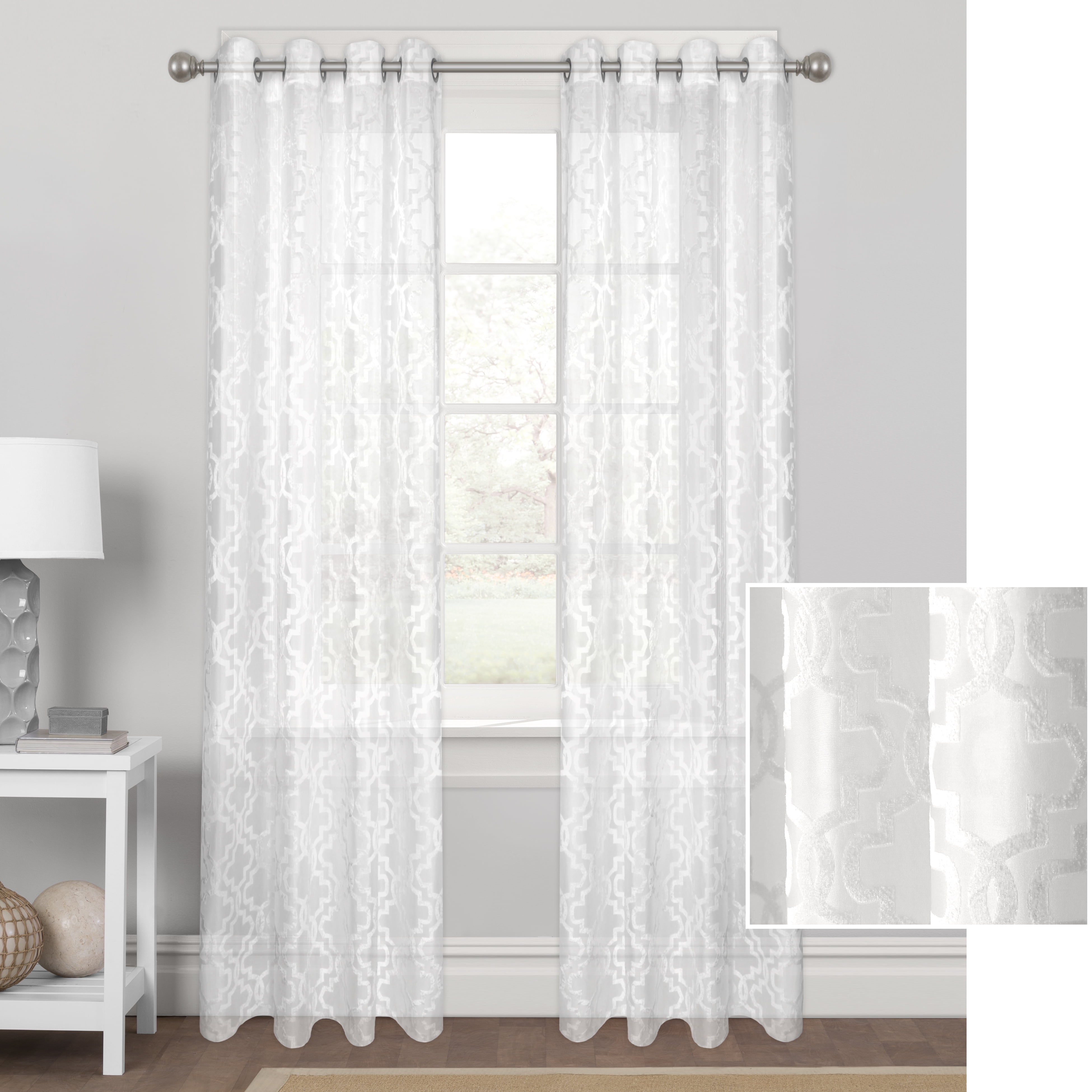 Better Homes & Gardens Sheer Velvet Cross Cut Trellis Curtain Panel ...
