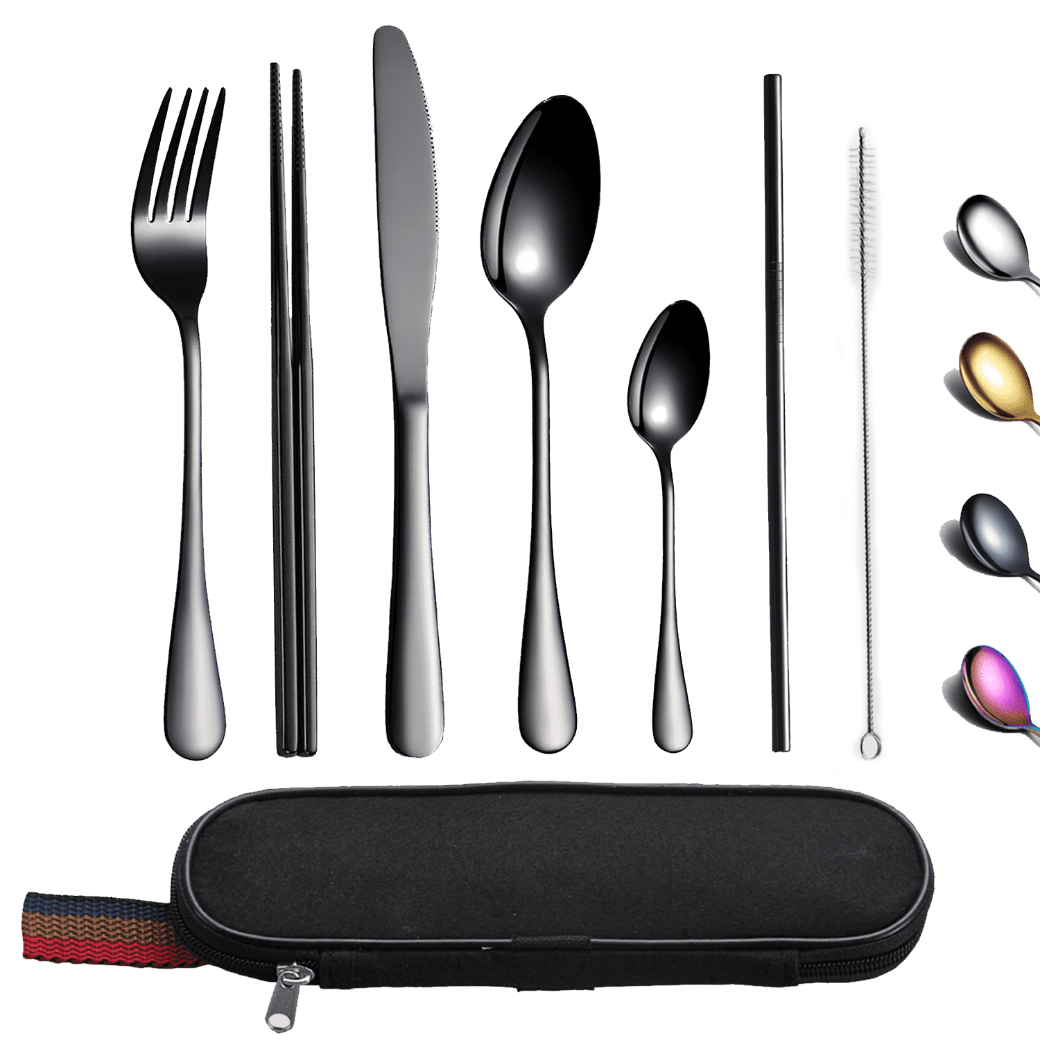 ReaNea Black Portable Utensils, Stainless Steel Travel Camping Cutlery ...