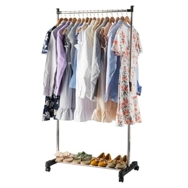 Ktaxon Rolling Clothes Rack Double Bar Hanging Adjustable Garment Heavy ...