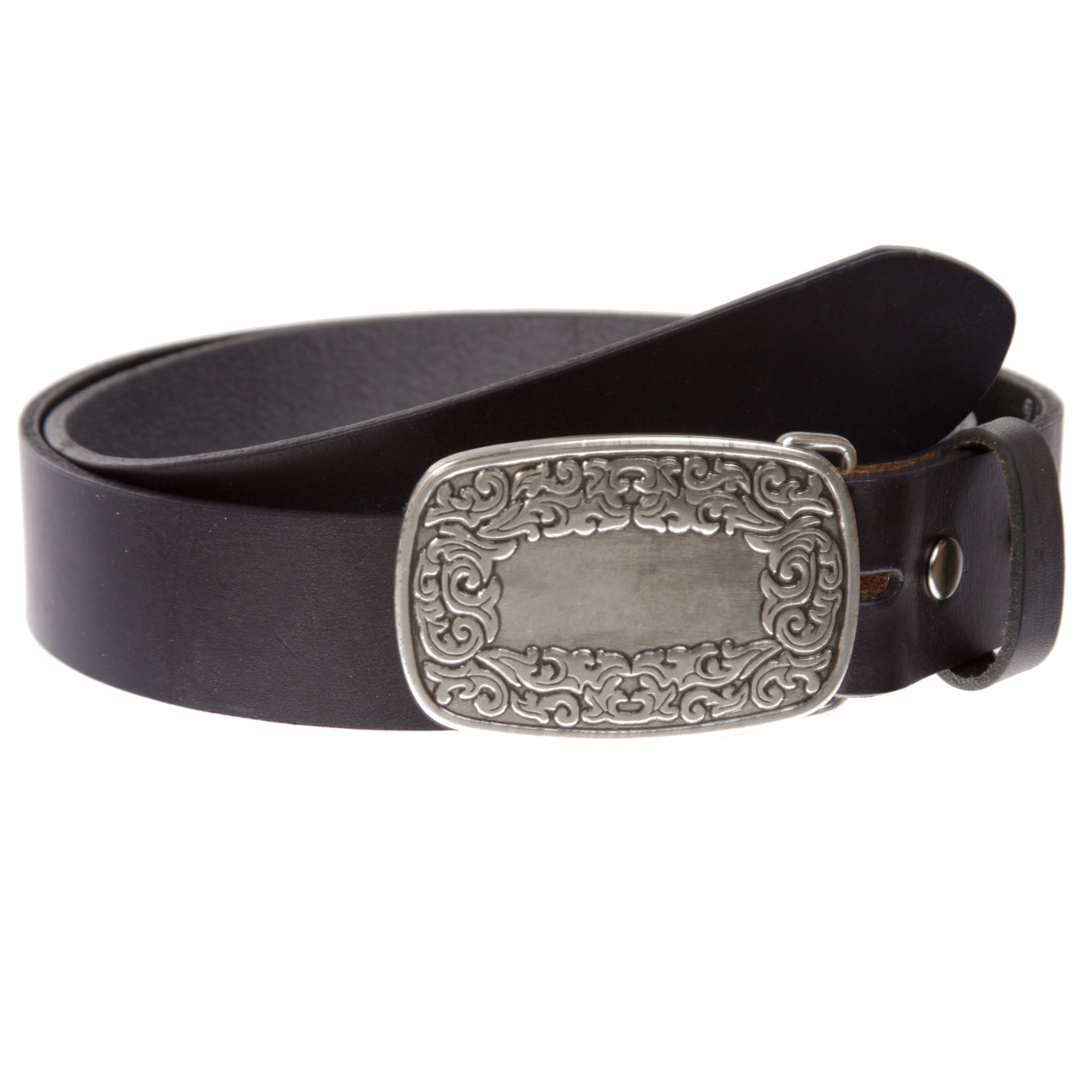 Snap On Leather Jean Belt with Western Fancy Scroll Engraving Oval ...