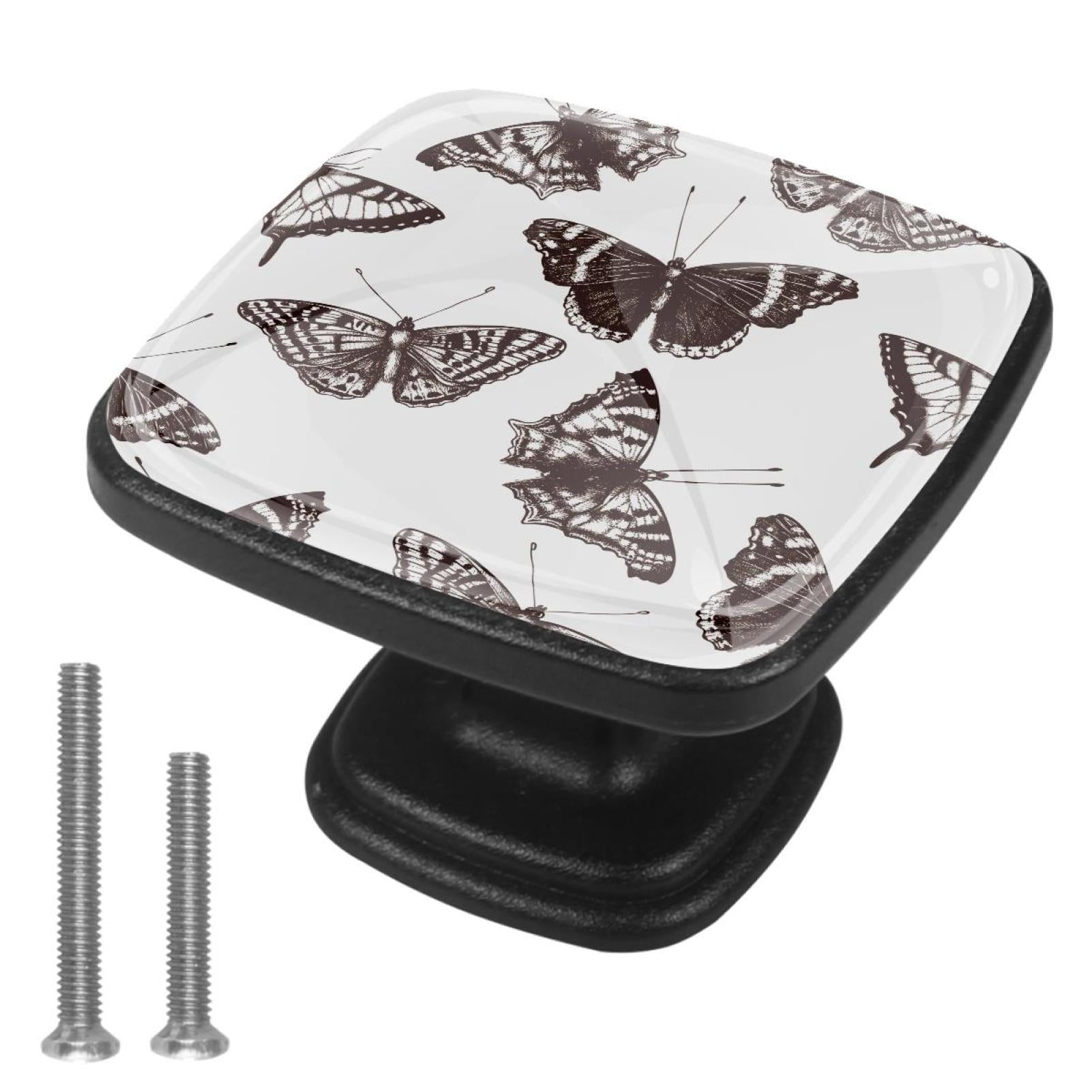 4 Pcs Cabinet Handle Drawer Pulls Butterflies Knobs with Screws Square ...
