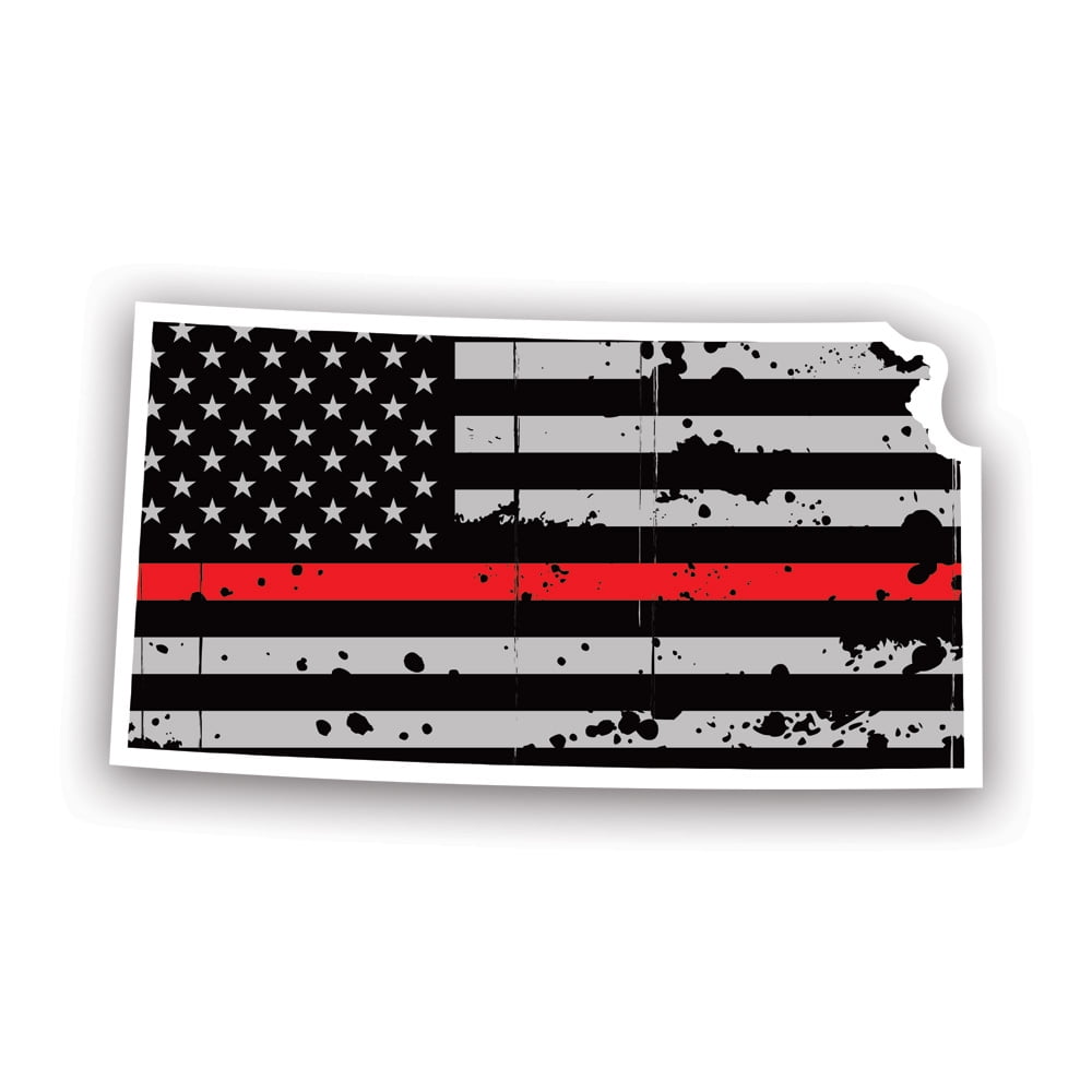 Distressed Thin Red Line Kansas State Shaped Subdued US Flag Sticker ...