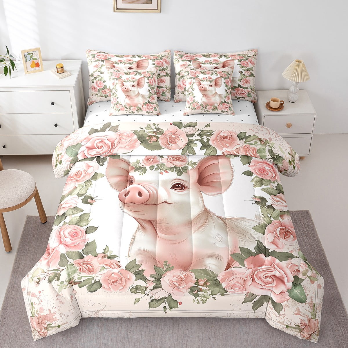 Click here for Yst Pink Pig 7 Piece Comforter Set Full Bed In A B... prices