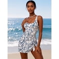 Blue White Leaf Print Cover Up Dress Sleeveless Side Tie Beach Dress ...