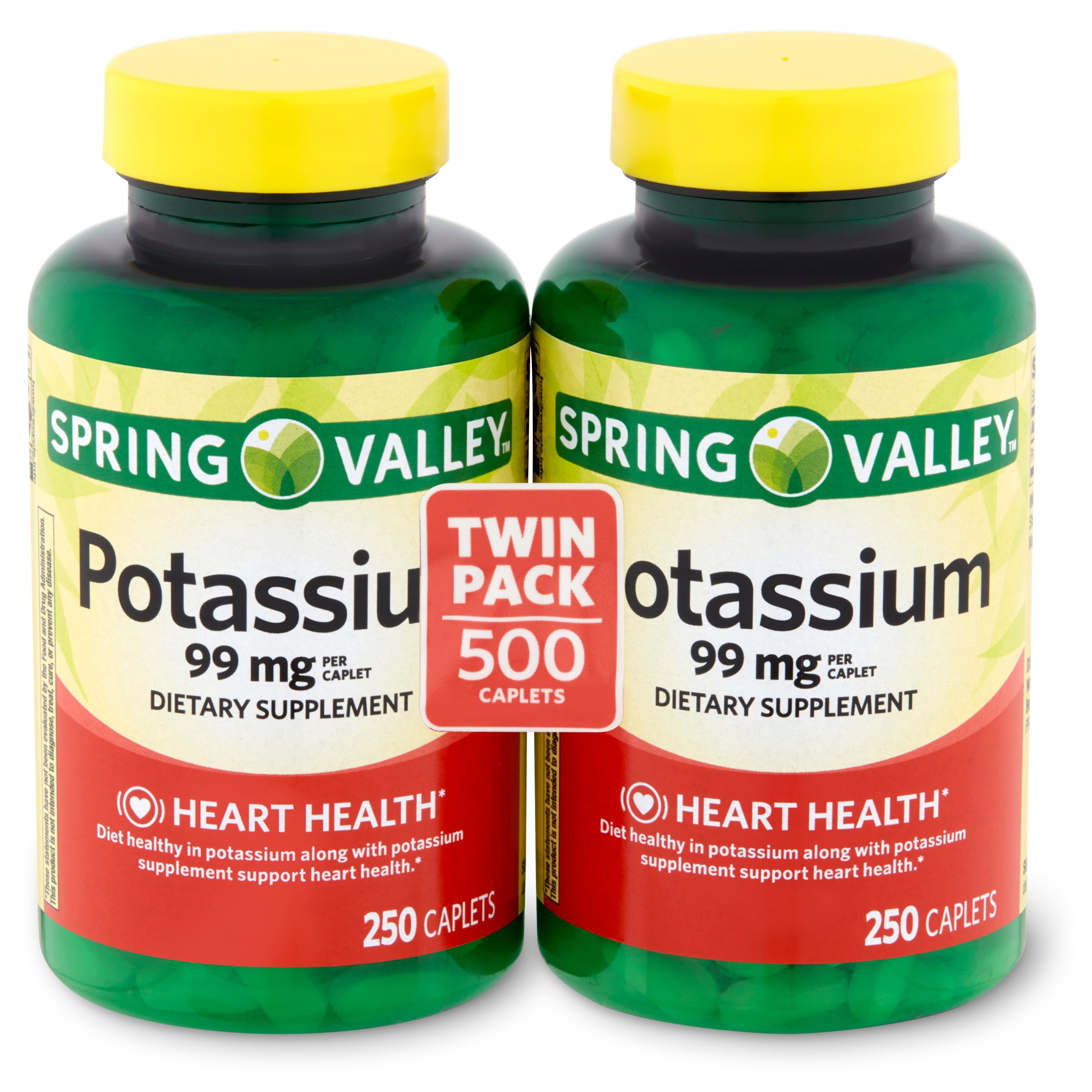 Spring Valley Potassium Caplets, 99 mg, 250 Ct, 2 Pack - Walmart.com