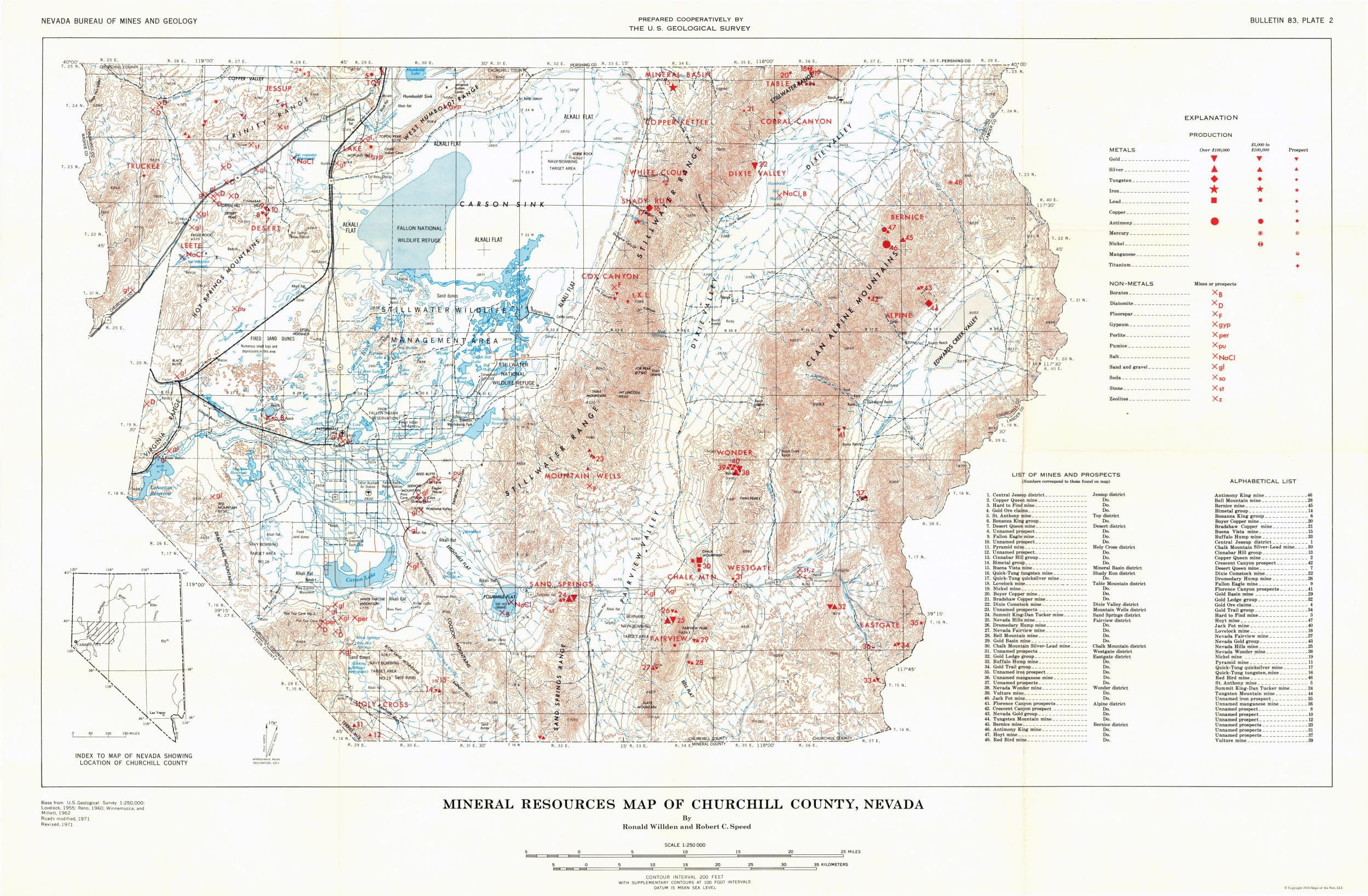 Mine Map - Nevada Churchill County Mineral Resources - Willden 1955 ...