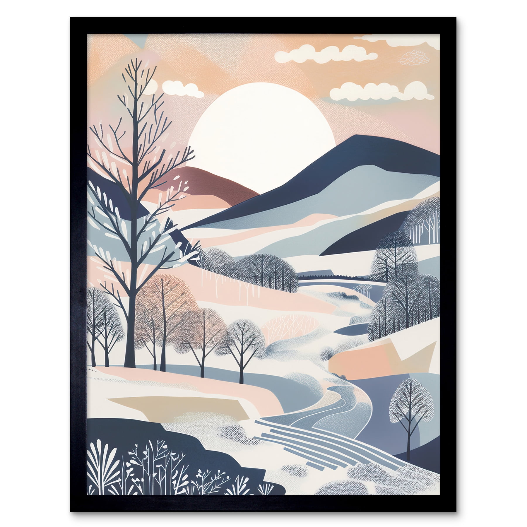 Countryside Path in Boho Hill Winter Landscape Art Print Framed Poster ...