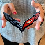 C7 Corvette Black Crossed Flag Metal Magnet Emblem Art Size: 6" x 4 ...