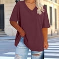 BiZtdJrK Wine Womens Oversized Casual T Shirts V Neck Short Sleeve ...