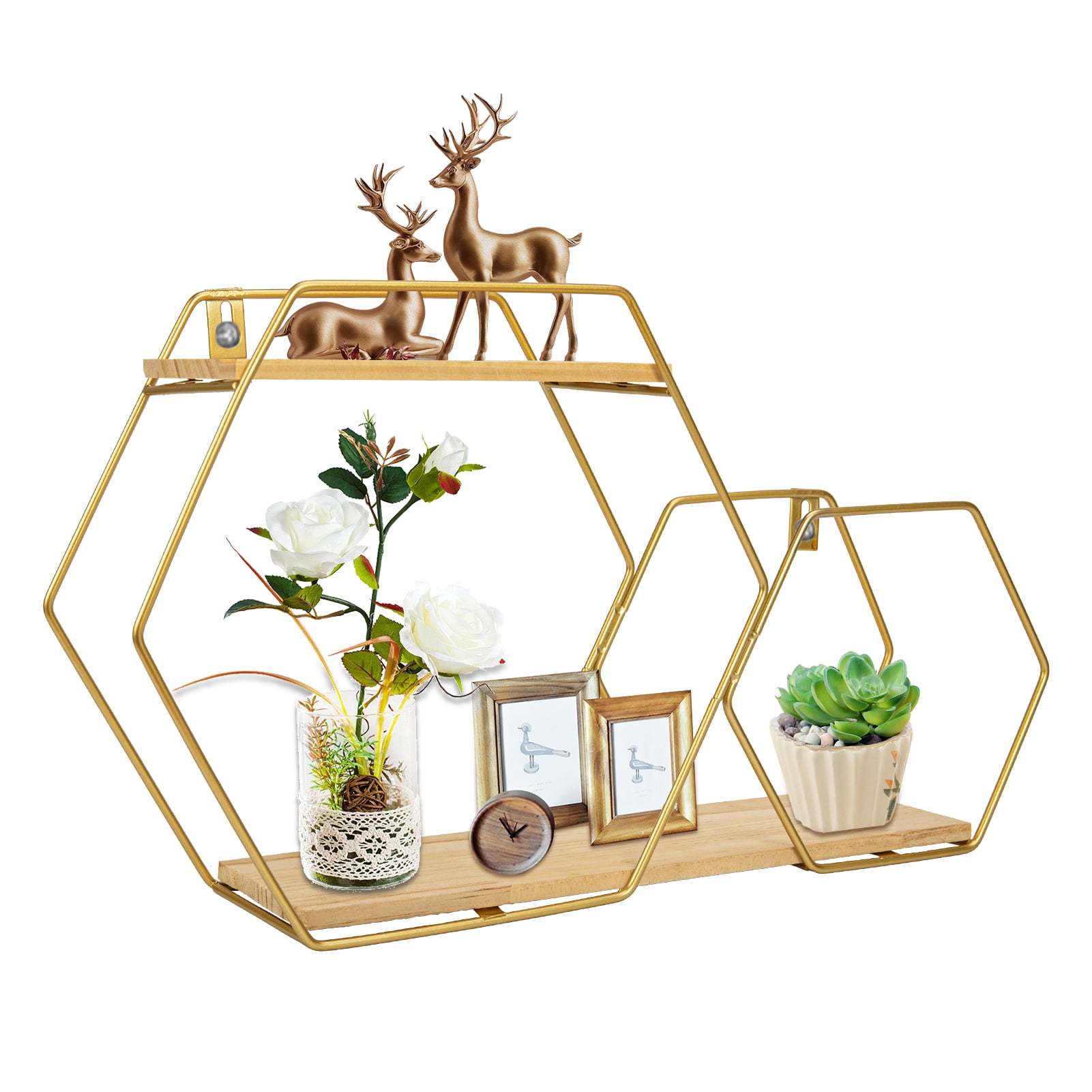 DSstyles Hexagon Floating Shelves Cute Gold Honeycomb Shelves Wall ...