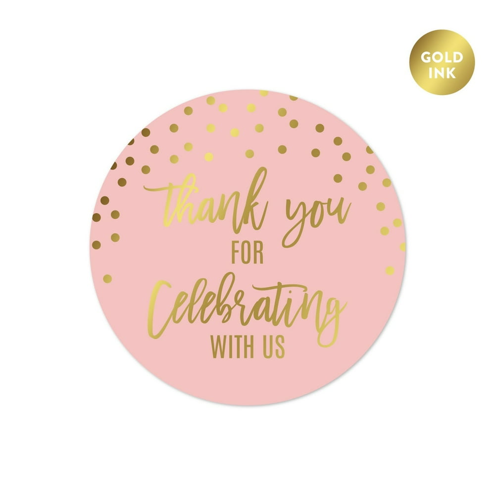Blush Pink and Metallic Gold Confetti Polka Dots, Round Circle Stickers ...