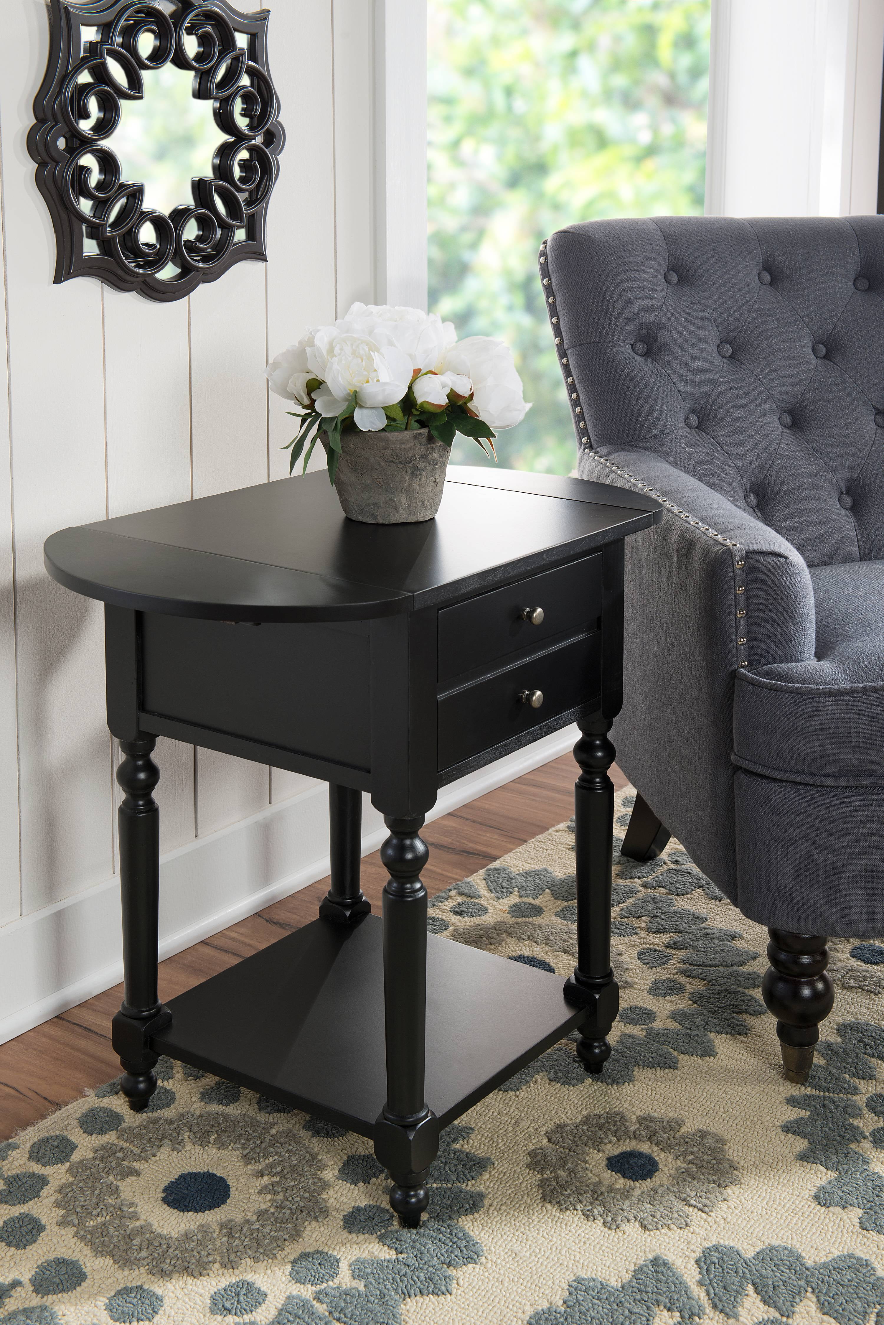 Shiloh Single Drawer End Table with Shelf and Dropleaf Top, Black ...