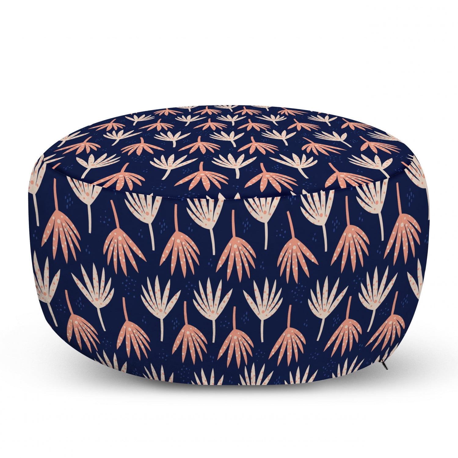 Navy Blue Pouf Cover with Zipper, Flower Petals of Abstract Dots ...