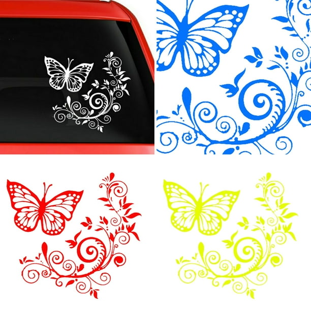 Walbest Auto Car Vehicle Body Window Butterfly Flower Reflective Decals ...