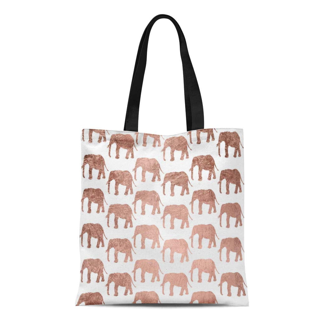 SIDONKU Canvas Tote Bag Sacred Modern Rose Gold Elephants Pattern ...