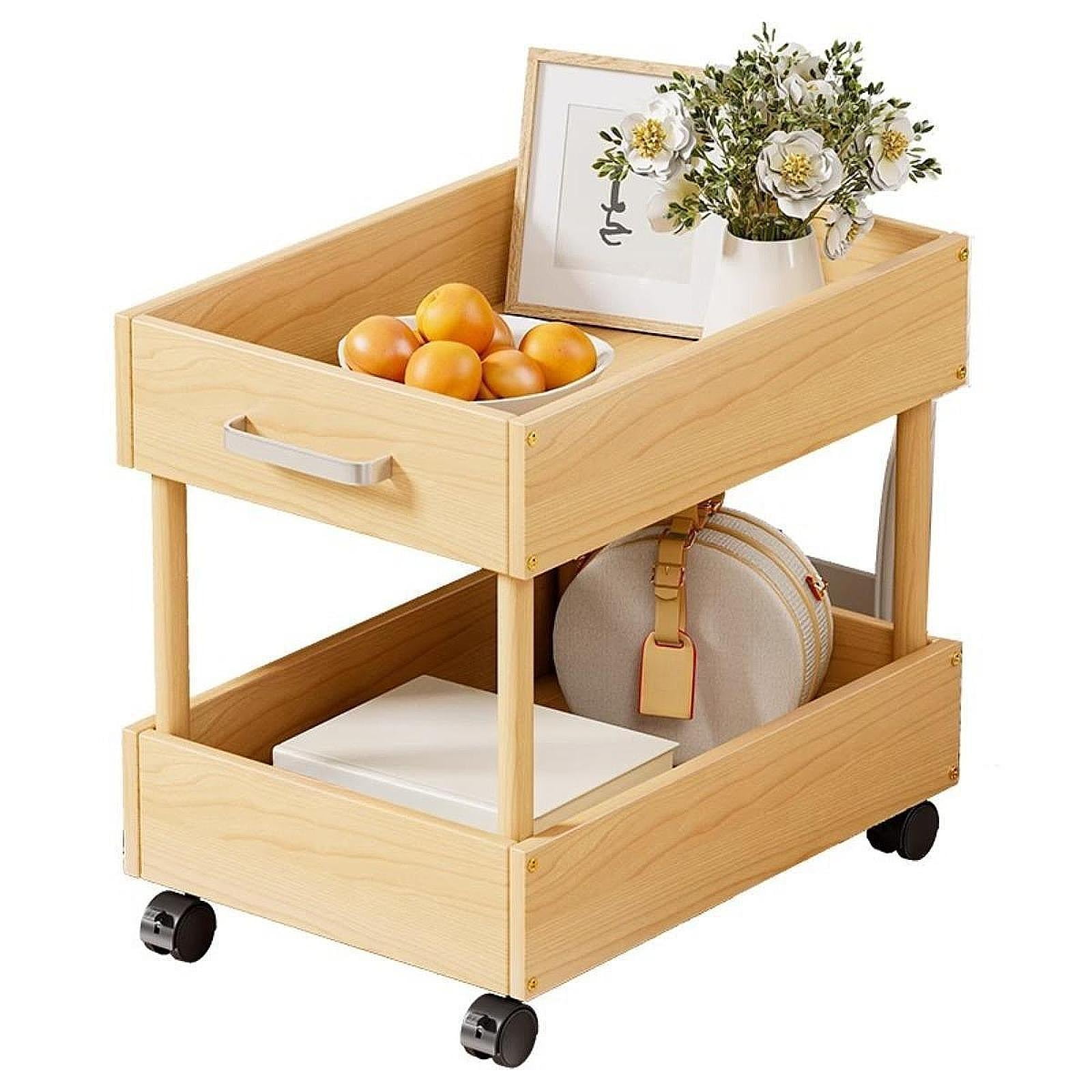 Estante móvil de carro rodante, 2 niveles, carro de madera de soporte ...