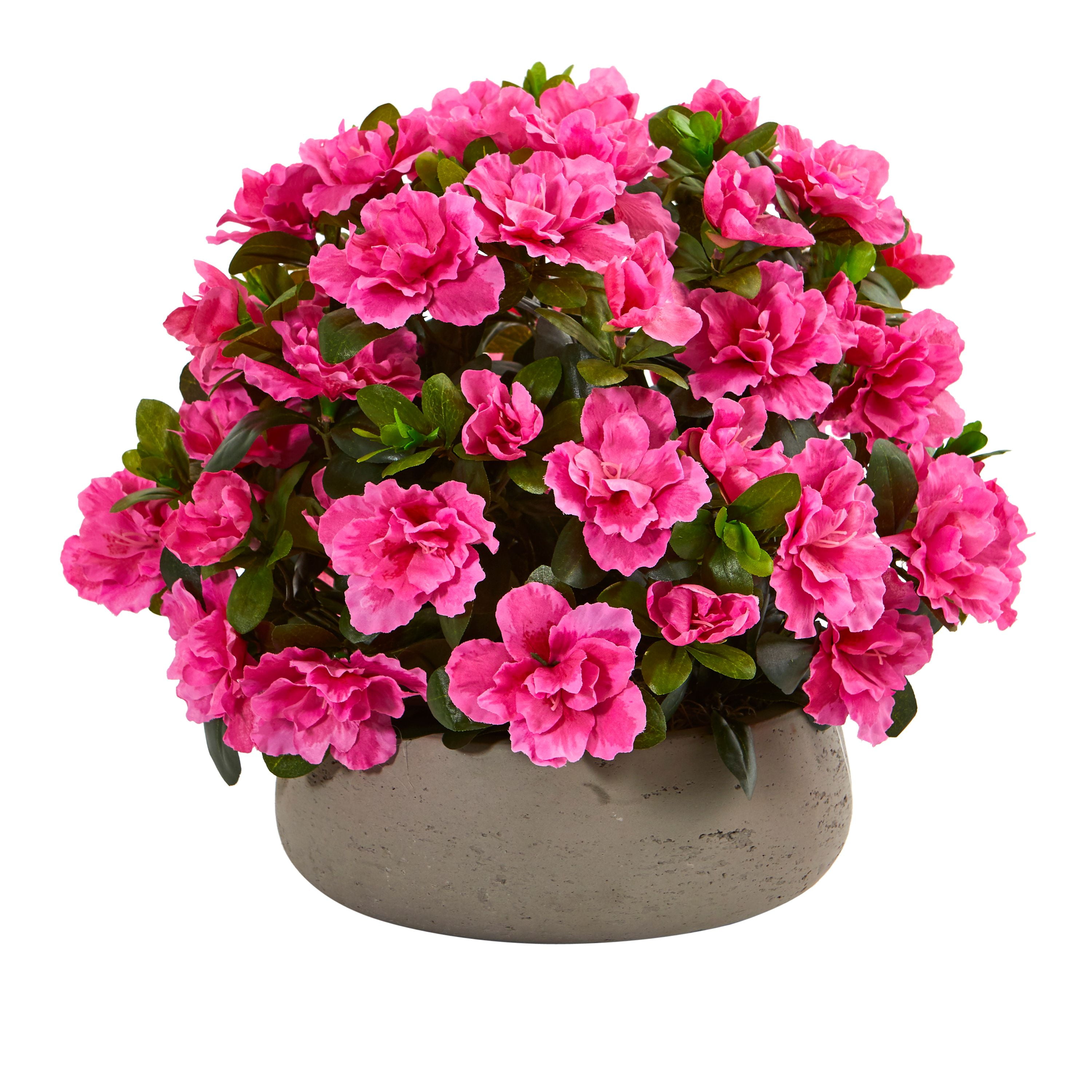 Nearly Natural Azalea Artificial Plant in Stone Planter - Walmart.com