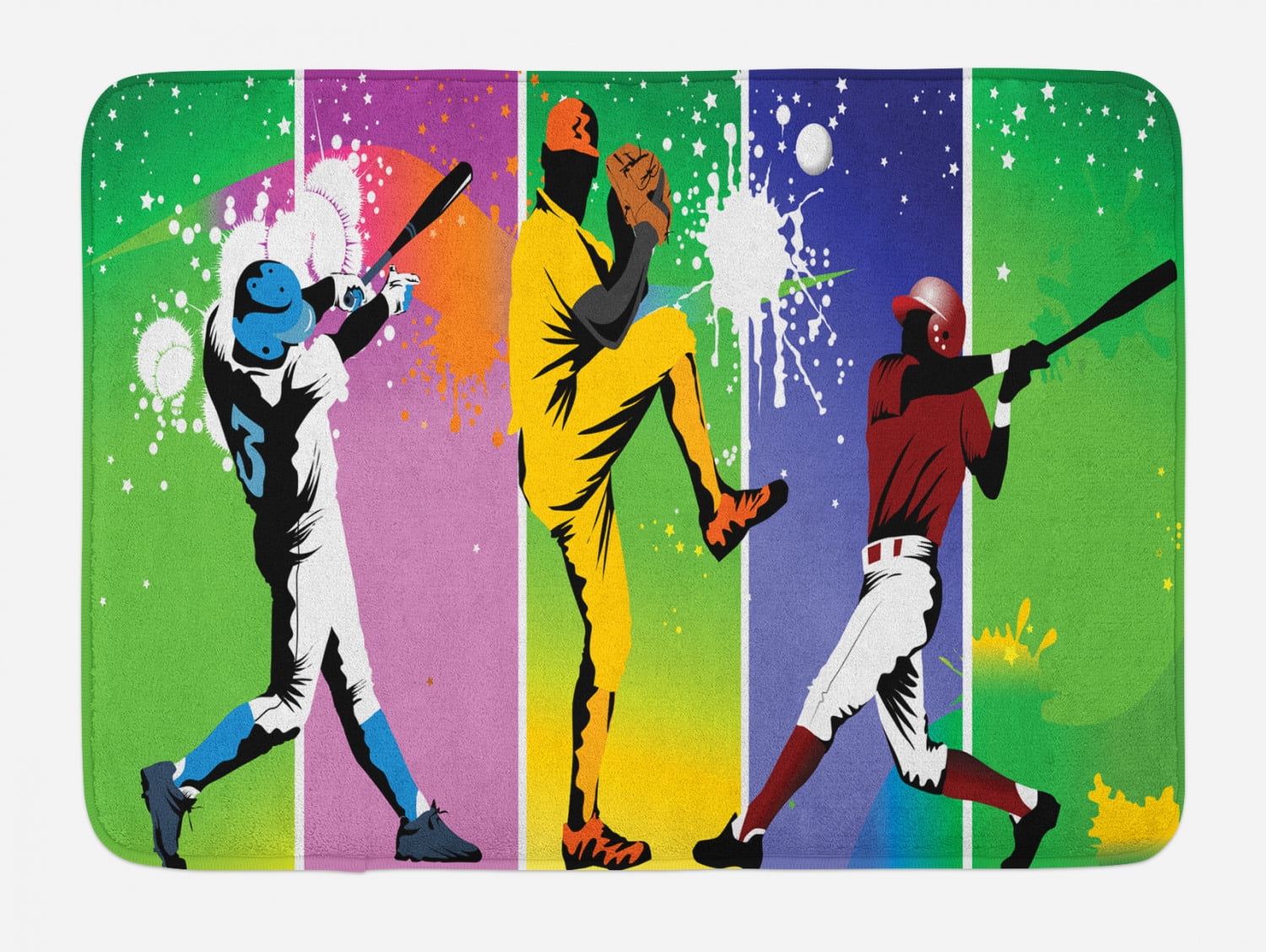 Baseball Bath Mat, Players in Different Positions in Playground Action ...