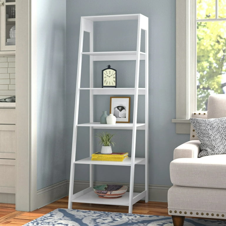 Free Shipping Somerset Home 5 Tier Freestanding Wood Ladder Bookshelf for Storage White Walmart
