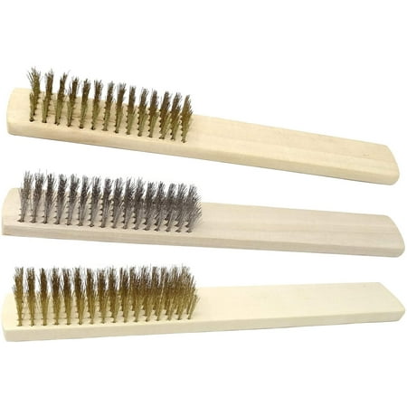 3PCS Wire Scratch Tooth Brushes with Wood Handle Stainless Steel, Brass ...