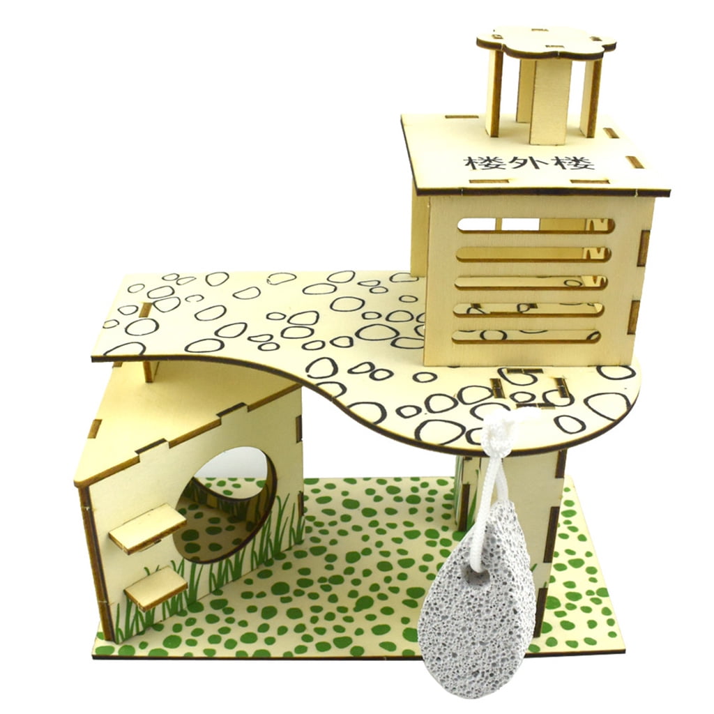 Hamster Wooden Villa House Climbing Toy Hideout Nesting Habitat for ...