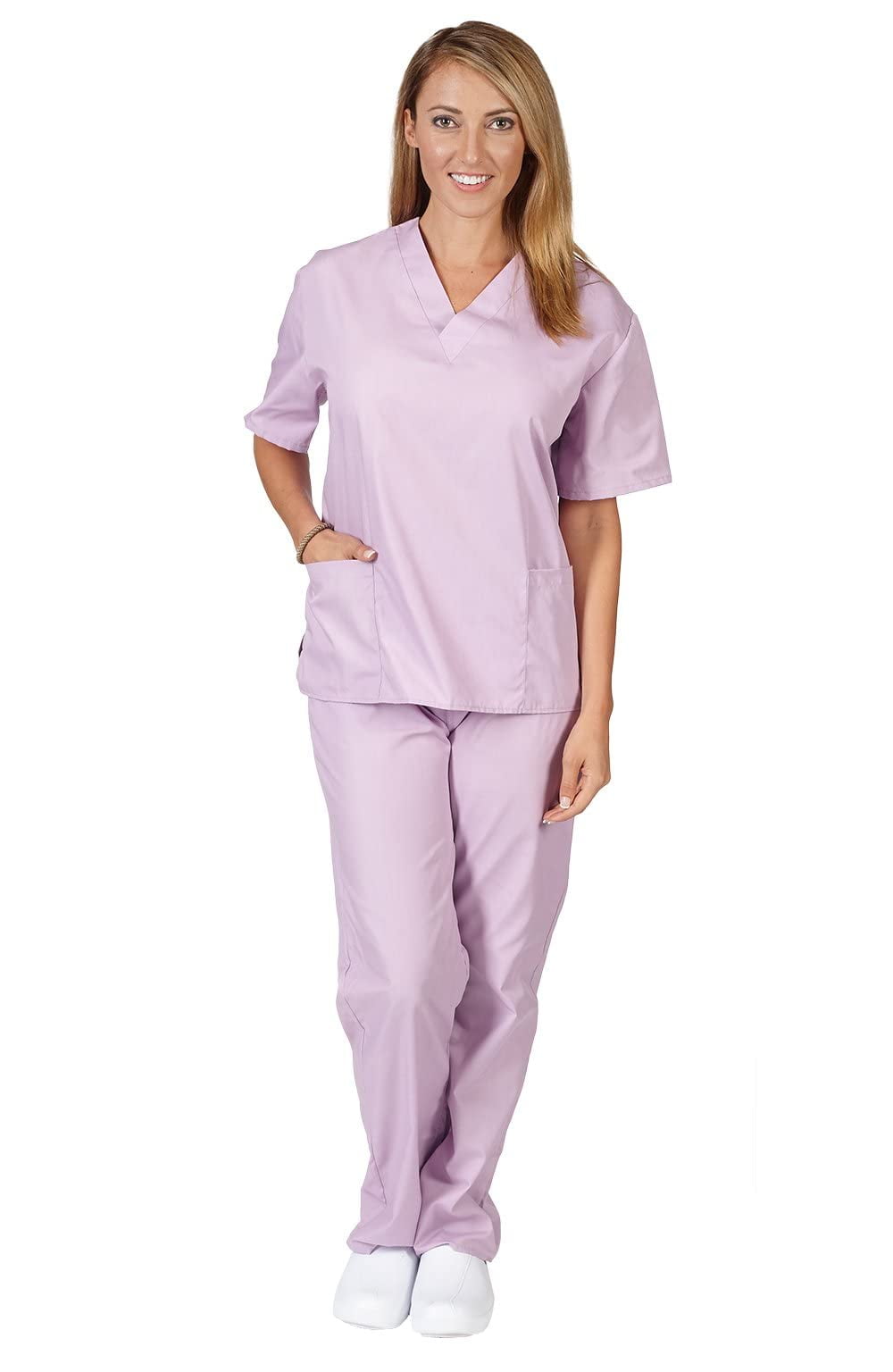 ACTIVE UNIFORMS Women Scrub Set Medical Scrub Top and Pants (Lilac, 5X ...