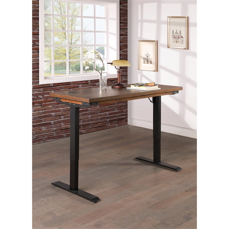 Rustic Electric Sit/Stand Desk Height Adjustable Wood Table Brown ...
