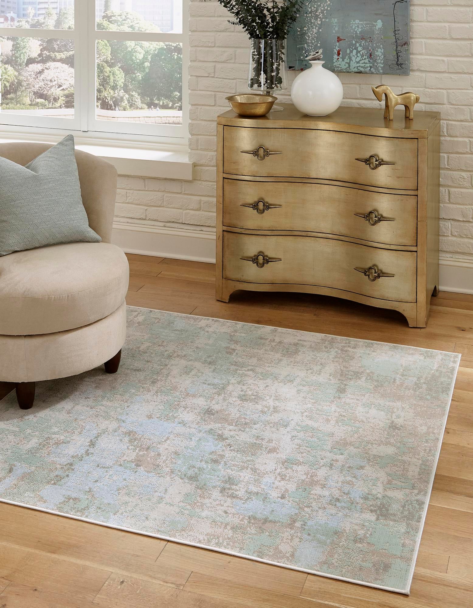 Rugs.com Lotus Collection Rug – 6' Square Teal Low Rug Perfect For ...