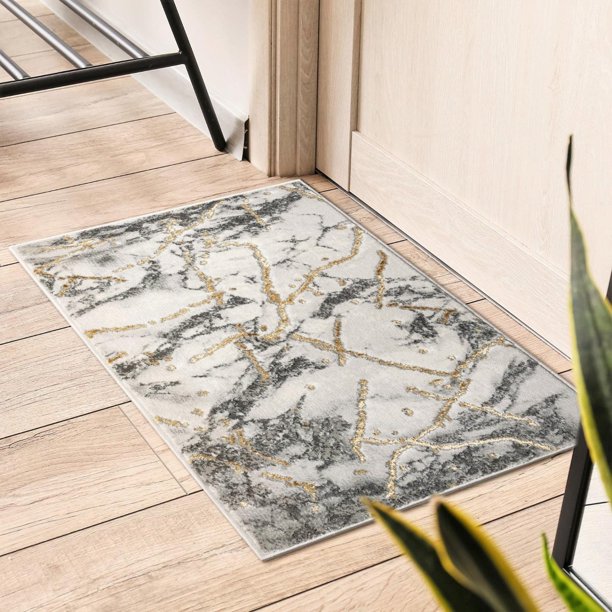 Luxe Weavers Ivory 2x3 Marble Abstract Area Rug Gold, Stain-Resistant ...