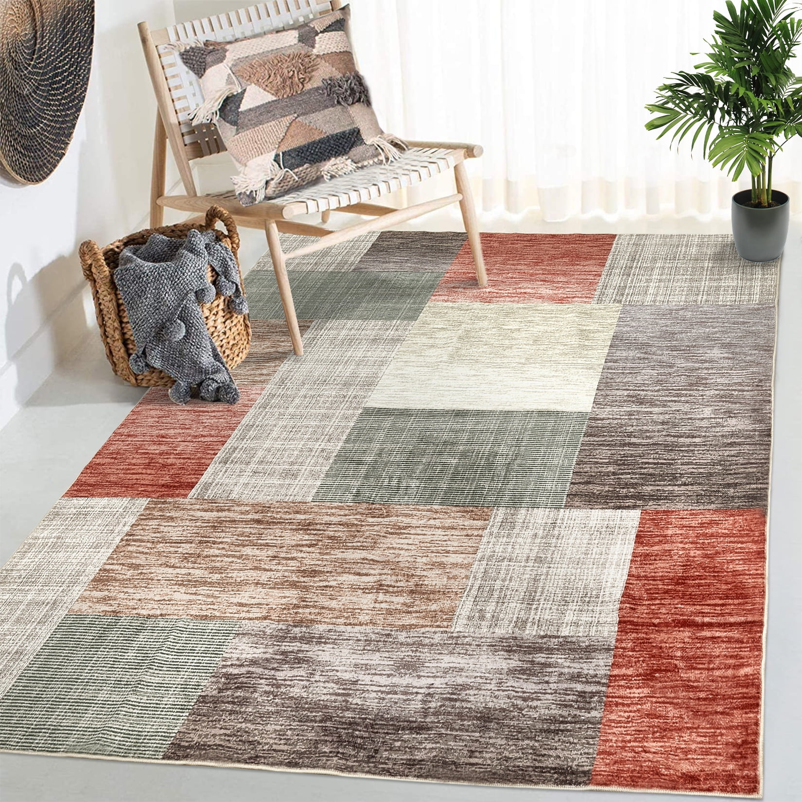ZACOO 5 by 7 Low Pile Area Rugs Geometric Modern Square Carpet for ...