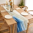 Abstract Beach Cotton Linen Table Runner Navy Blue Beige Ombre Ocean ...