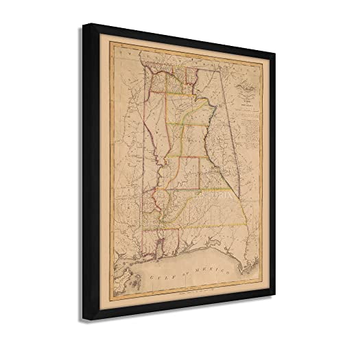 1819 Alabama Map - Framed Vintage Alabama Map - History Map of Alabama ...