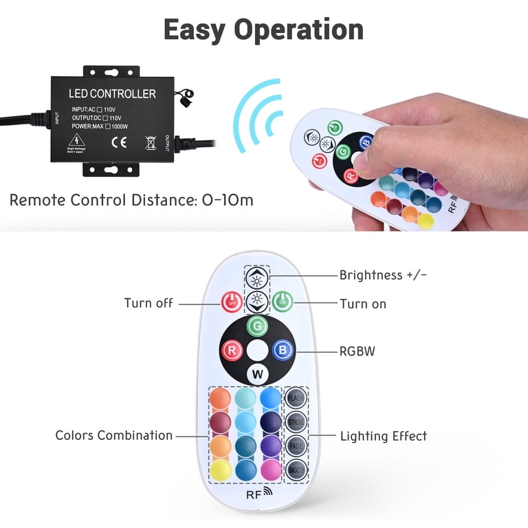 Flexible Neon Light Cord Remote Merkury Innovations 39ft RGB Waterproof ...