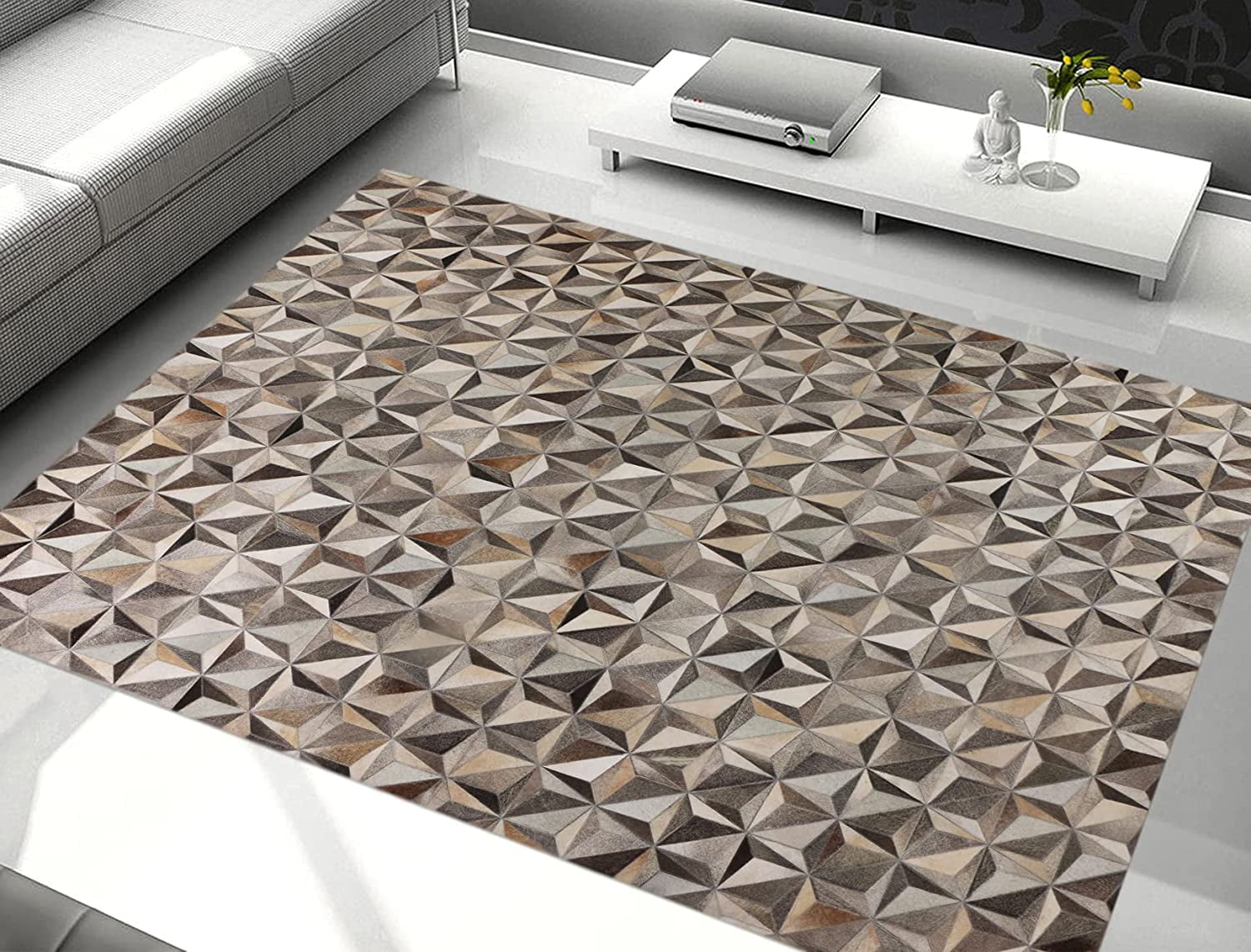 New Leather Hide Patchwork Area Rug Handmade Cowhide Contemporary Style ...