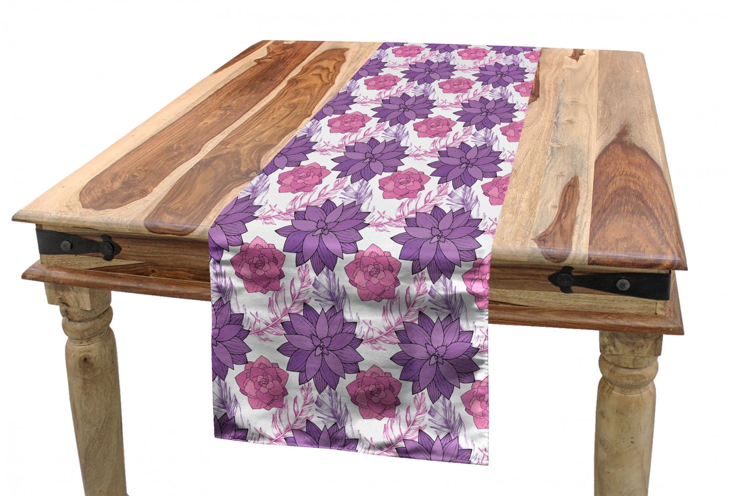 Floral Table Runner, Succulent Blossoms Botanical Flower Petals Wild ...