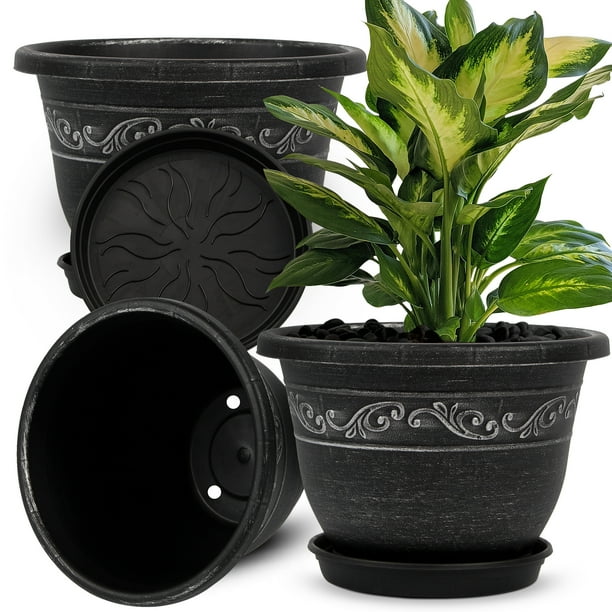 QCQHDU Plant Pots, 3 Packs 12 inch Planters with Drainage Hole Saucer ...