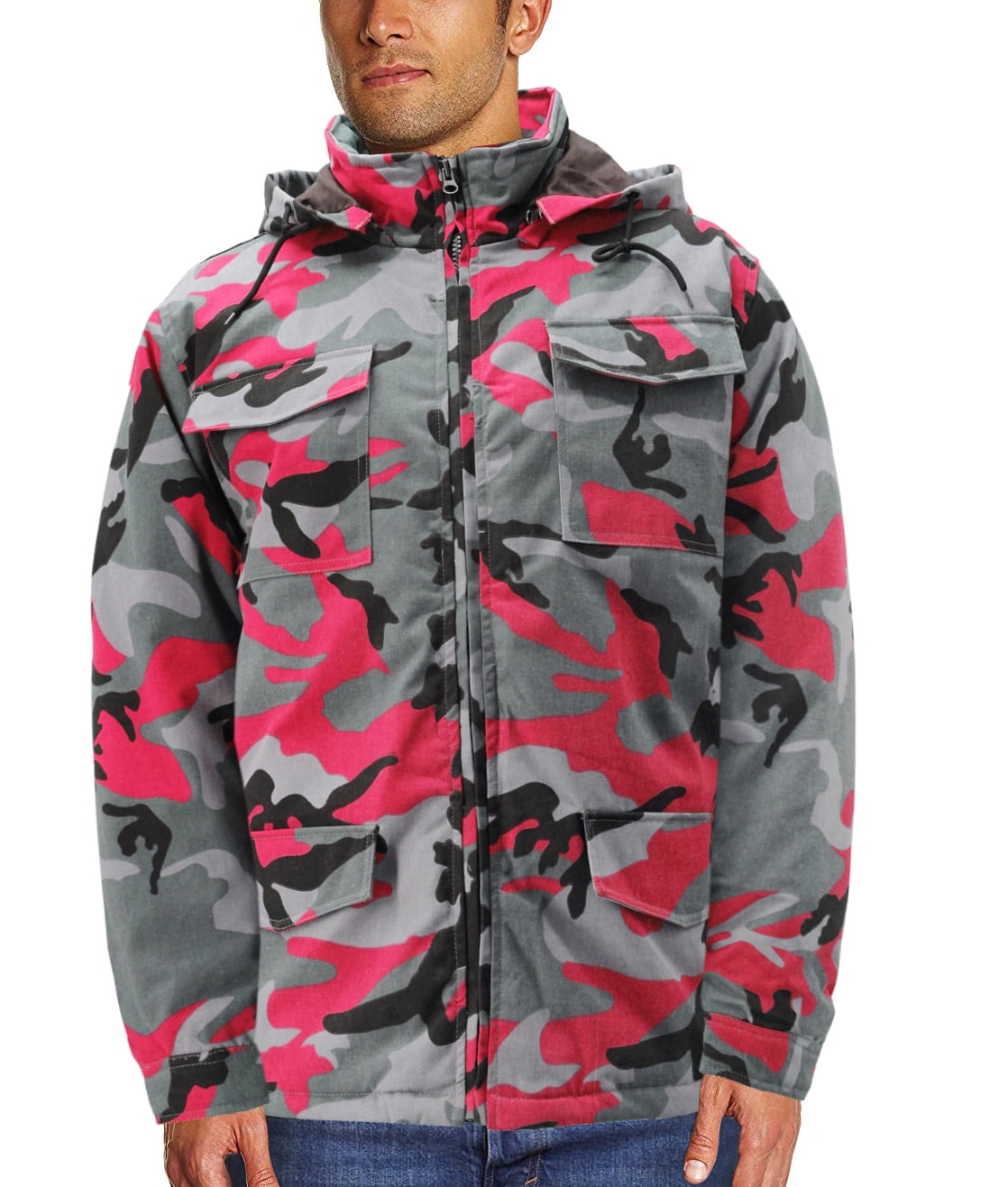 Men's Heavyweight Army Hunting Camo Removable Hood Quilted Insulated ...