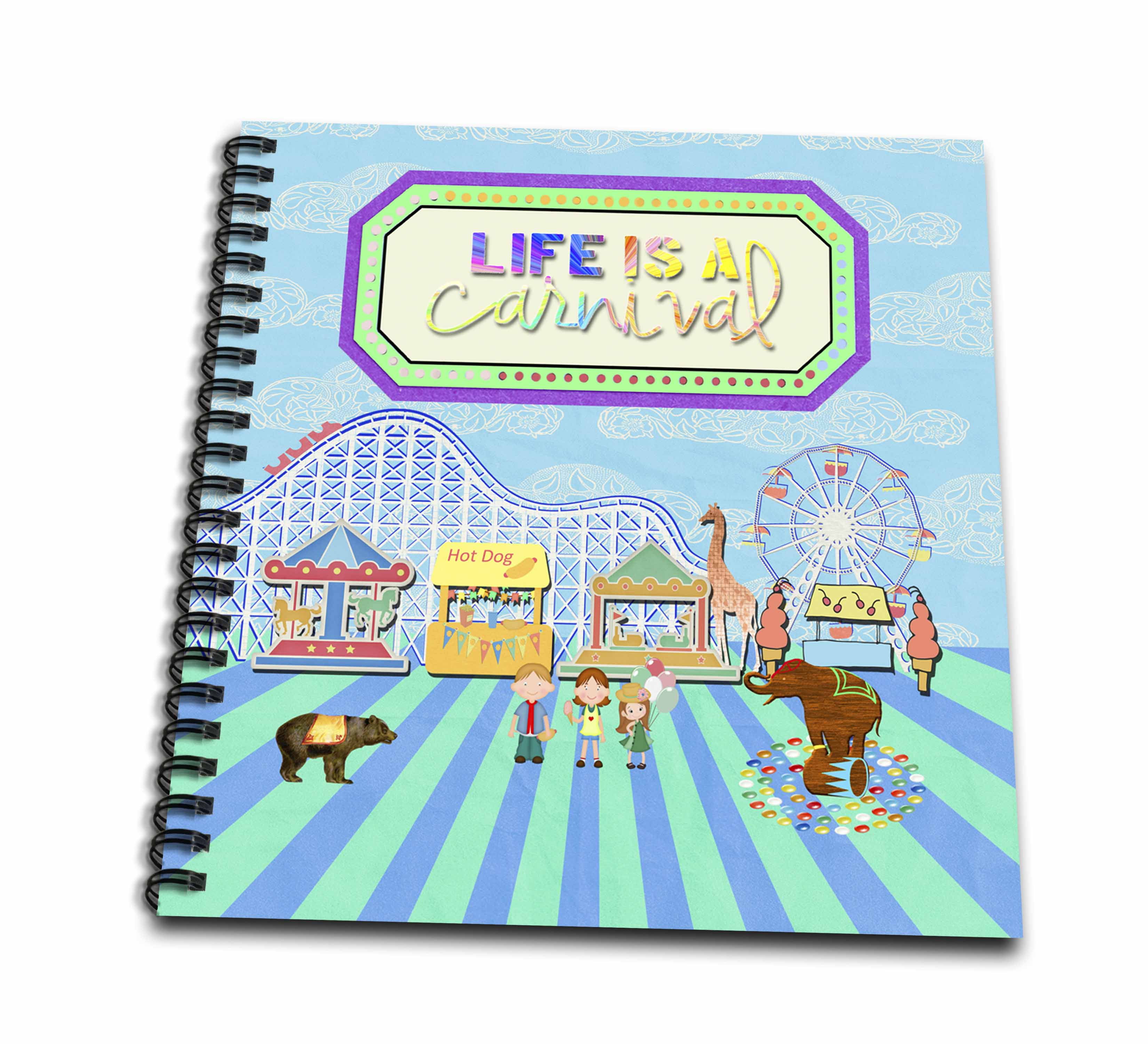 3dRose Life is a Carnival, Popcorn, At the Fair, Roller Coaster, Ferris ...