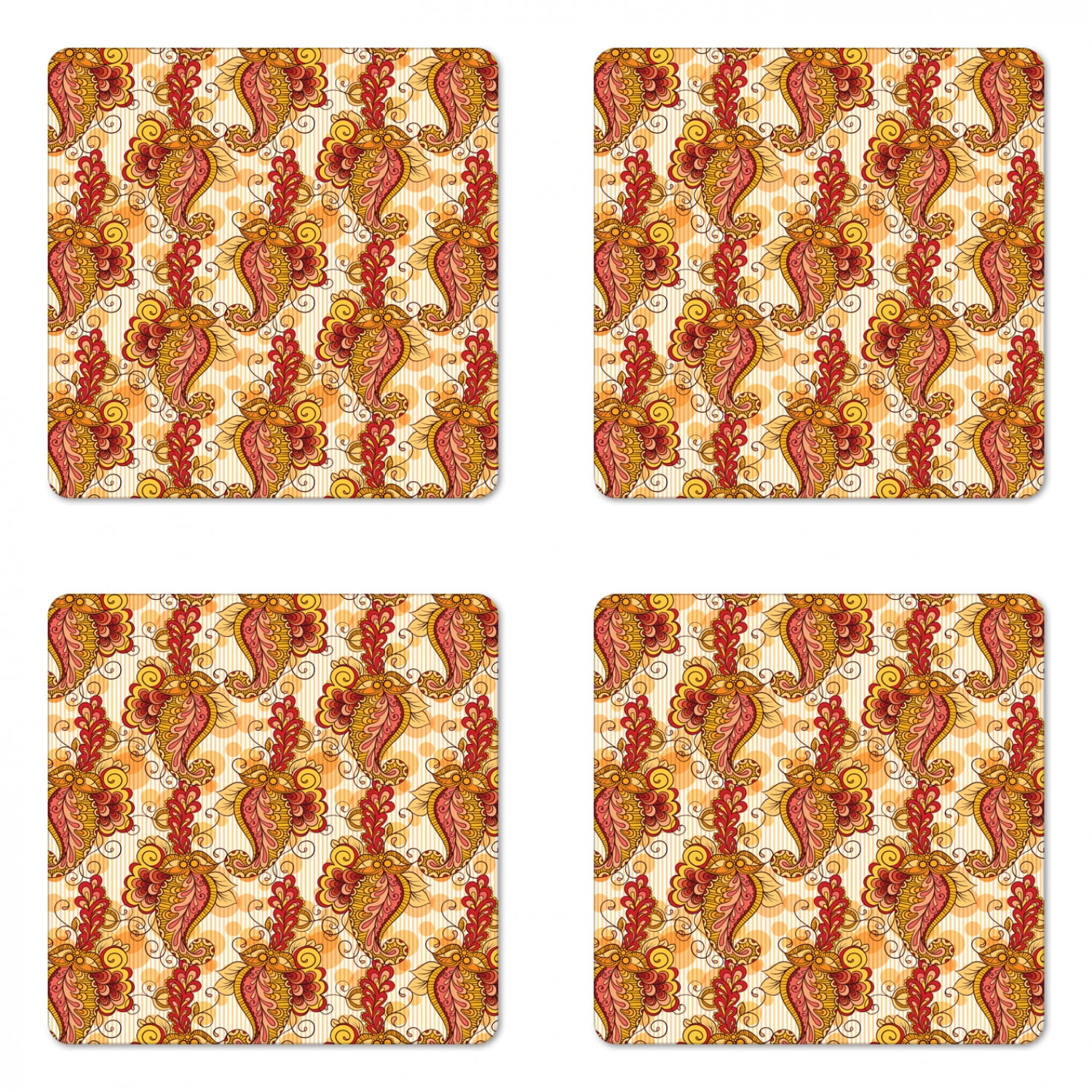 Asian Coaster Set of 4, Traditional Paisley in Colors Floral Ornamental ...