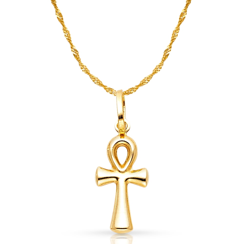 Ioka-14K Yellow Gold Egyptian Ankh Cross Charm Pendant with 0.9mm ...