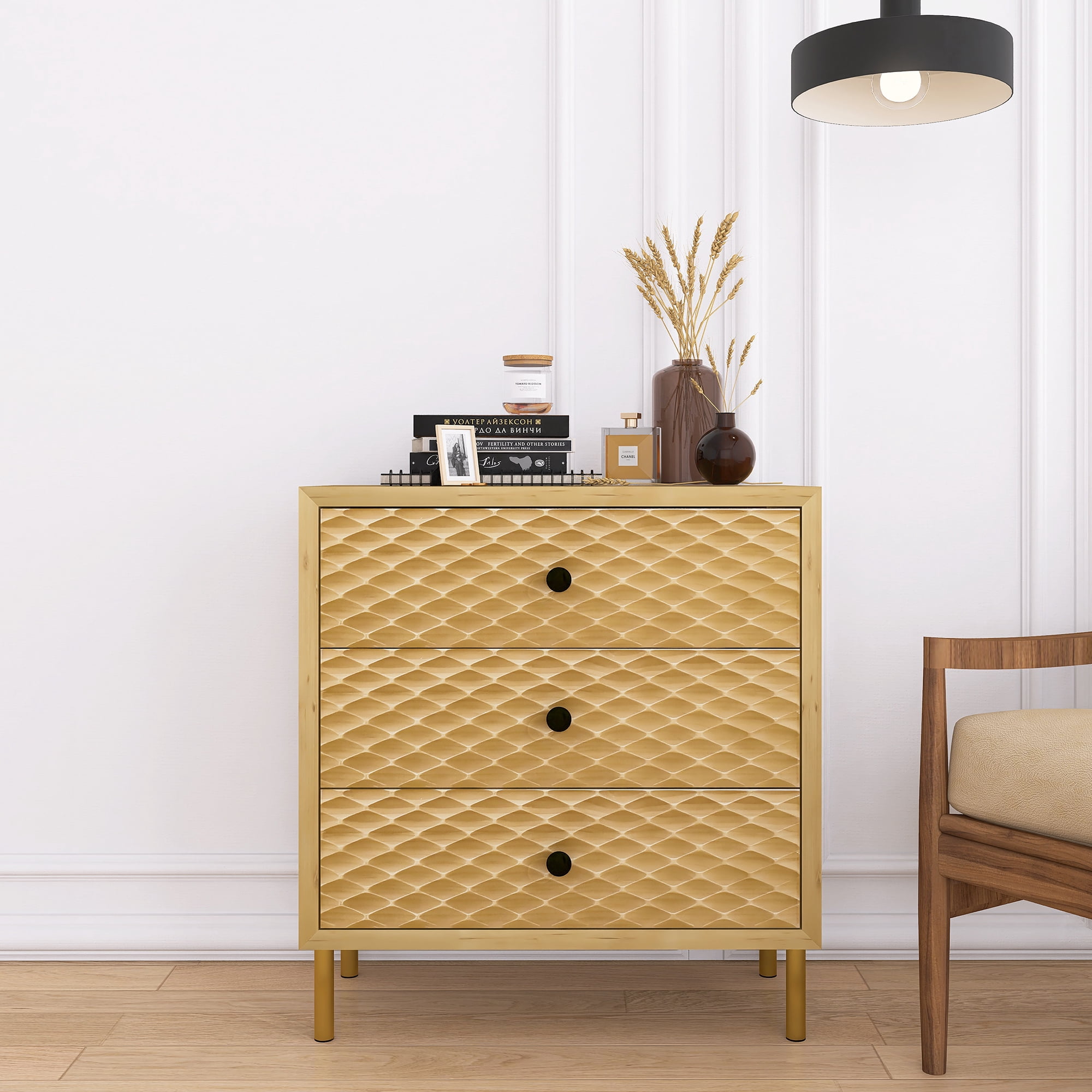 LANTRO JS Wooden Accent Storage Cabinet with 3 Drawers, Bachelors Chest ...