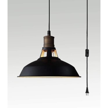 Industrial Plug in Pendant Light Black Barn Shade Hanging Swag Light ...