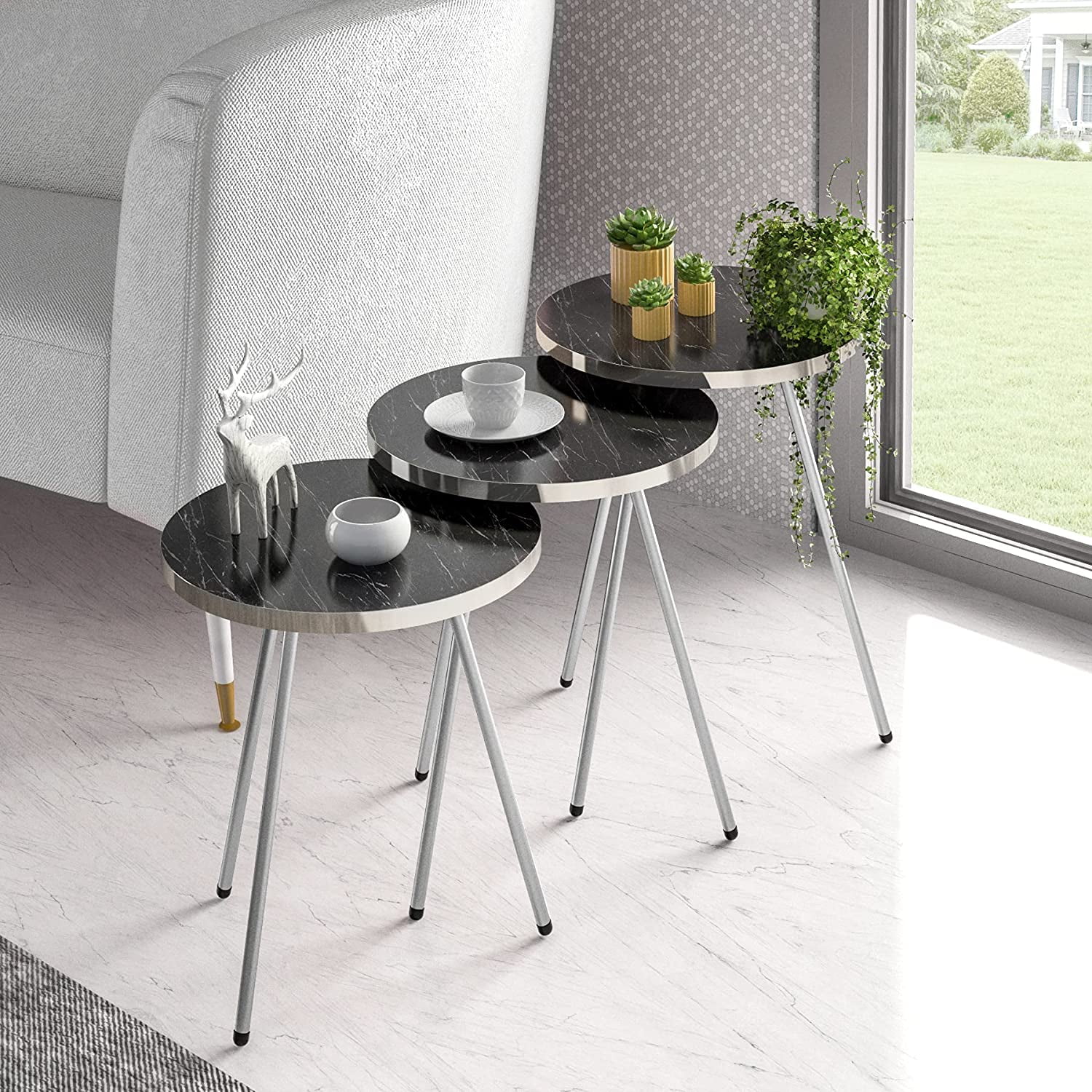 Set of 3 Nesting END Tables - Round Stacking Coffee Side Tables for ...