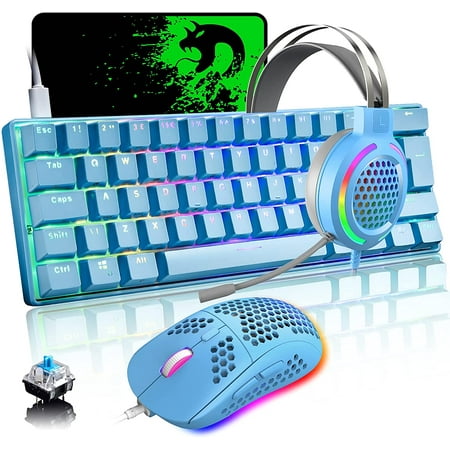 60% Mechanical Gaming Keyboard Mouse and Headset Combo with Rainbow ...