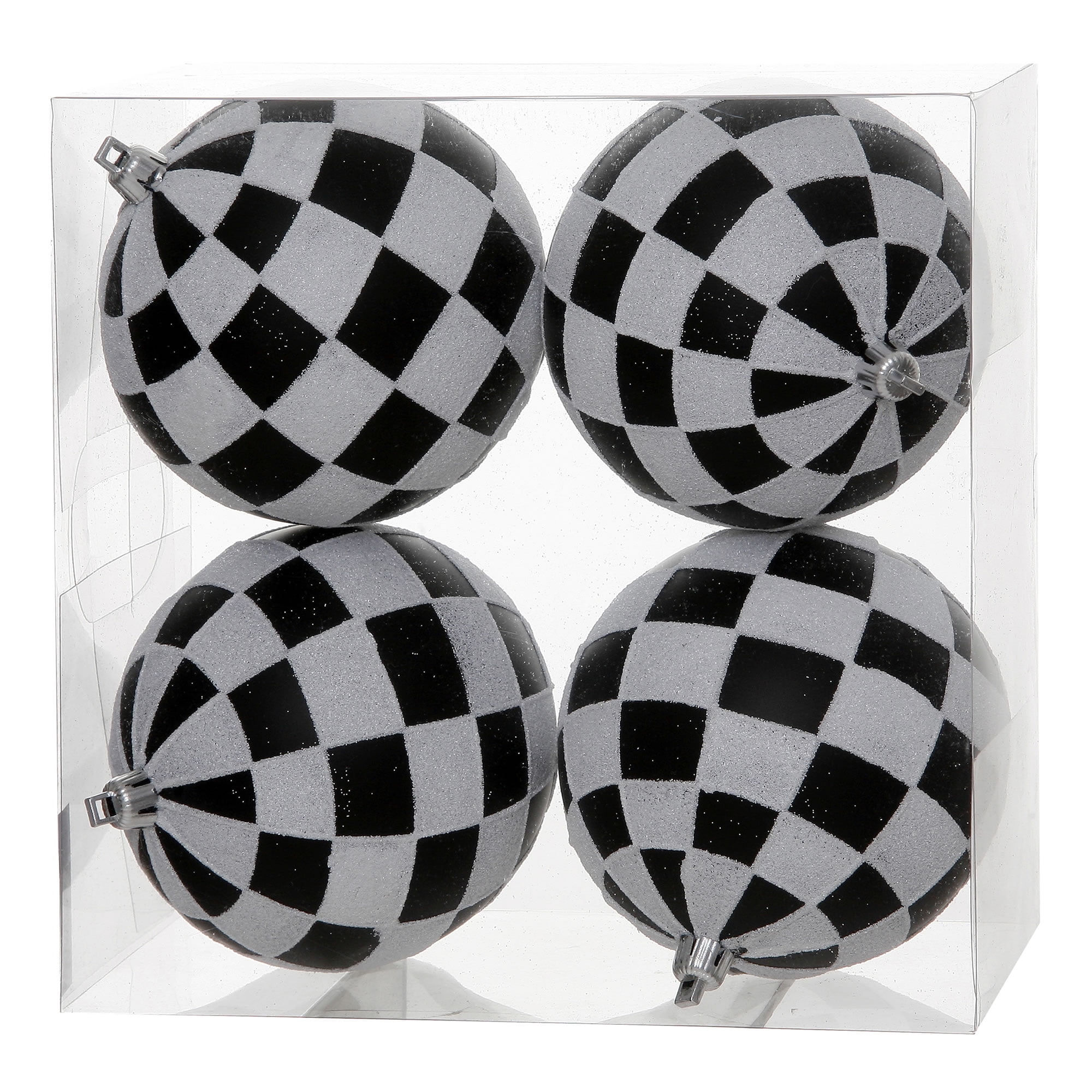 Vickerman 4.7" Black-White Checker Glitter Ball Christmas Ornament, 4 ...